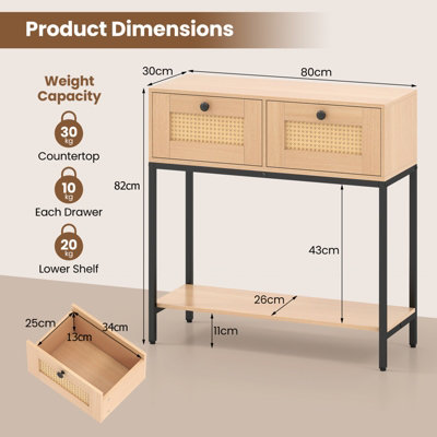 GAINOOM 80 CM Boho Console Table Natural 2-Tier Modern Narrow Entryway ...