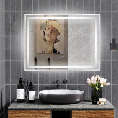 GAINOOM 80 x 60 CM LED Bathroom Mirror Wall Mounted Rectangular Mirror