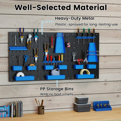 GAINOOM 9-BIN PARTS RACK ORGANIZER BLUE PEGBOARD WALL ORGANIZER W ...