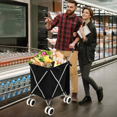 GAINOOM 90L Black Folding Shopping Cart Grocery Lightweight Shipping ...