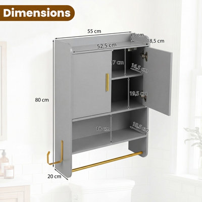 GAINOOM Bathroom Wall Cabinet Grey Wall Mounted Medicine Cabinet Over ...