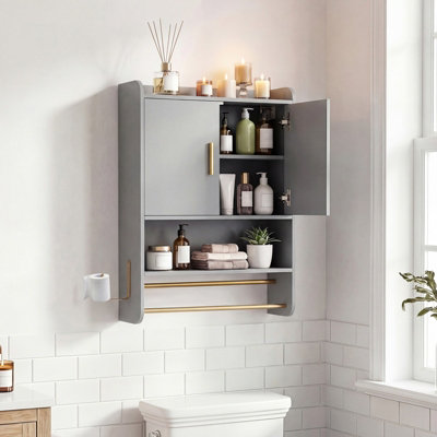 GAINOOM Bathroom Wall Cabinet Grey Wall Mounted Medicine Cabinet Over ...