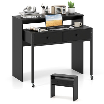 GAINOOM Black Extendable Computer Desk Convertible Home Office Desk w ...