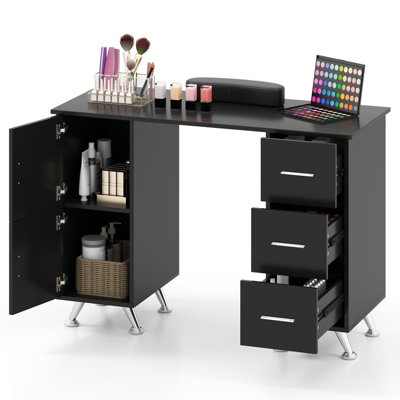 GAINOOM Black Manicure Table Nail Desk Nail Tech Table Station with 8 ...