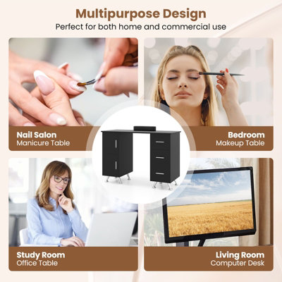 GAINOOM Black Manicure Table Nail Desk Nail Tech Table Station with 8 ...