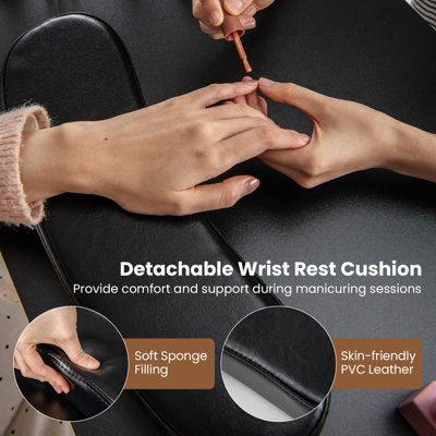 GAINOOM Black Manicure Table Nail Desk Nail Tech Table Station with 8 ...