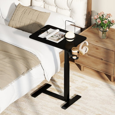 GAINOOM Black Mobile Standing Desk Height Adjustable Overbed Bedside Table