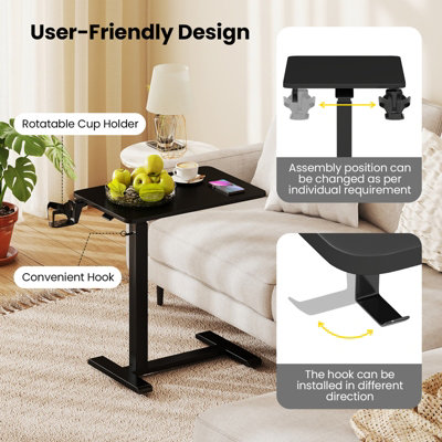 GAINOOM Black Mobile Standing Desk Height Adjustable Overbed Bedside Table