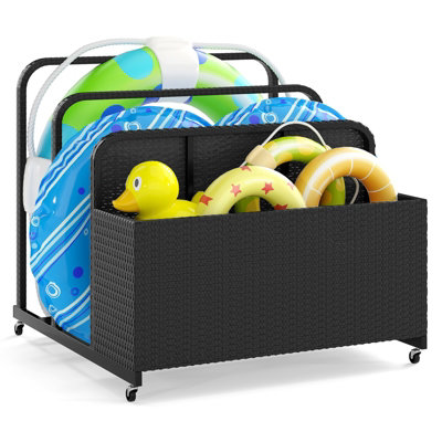 GAINOOM Black Wicker Patio Pool Float Storage Organizer Pool Caddy Basket