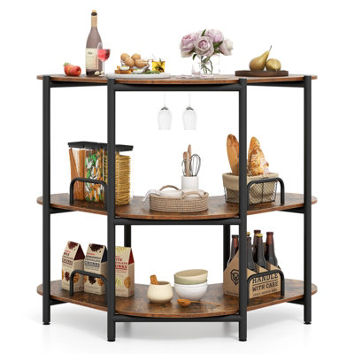 GAINOOM Brown Bar Unit for Liquor 3 Tier Corner Bar Table w/Wine ...