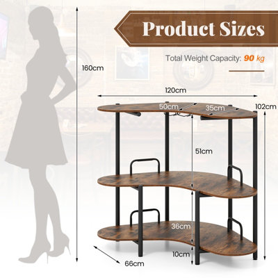 GAINOOM Brown Bar Unit for Liquor 3 Tier Corner Bar Table w/Wine ...