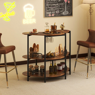 GAINOOM Brown Bar Unit for Liquor 3 Tier Corner Bar Table w/Wine ...