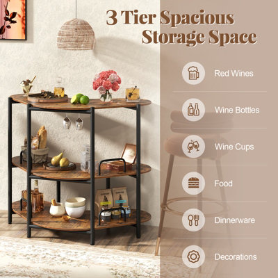 GAINOOM Brown Bar Unit for Liquor 3 Tier Corner Bar Table w/Wine ...