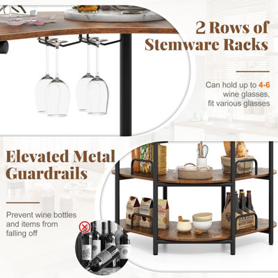 GAINOOM Brown Bar Unit for Liquor 3 Tier Corner Bar Table w/Wine ...