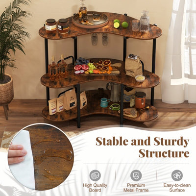 GAINOOM Brown Bar Unit for Liquor 3 Tier Corner Bar Table w/Wine ...