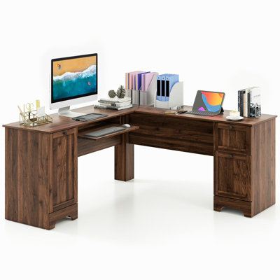 GAINOOM Brown L-Shaped Desk Home Office Workstation Corner Computer ...