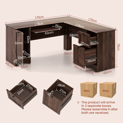 GAINOOM Brown L-Shaped Desk Home Office Workstation Corner Computer ...