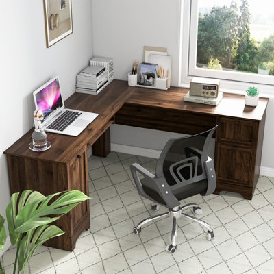 GAINOOM Brown L-Shaped Desk Home Office Workstation Corner Computer ...