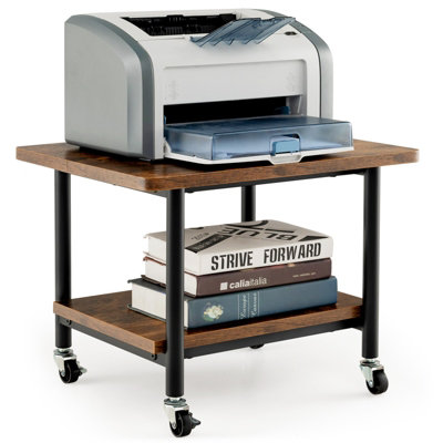GAINOOM Brown Printer Stand 2-Tier Rolling End Table Storage Rack with ...