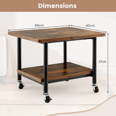 GAINOOM Brown Printer Stand 2-Tier Rolling End Table Storage Rack with ...