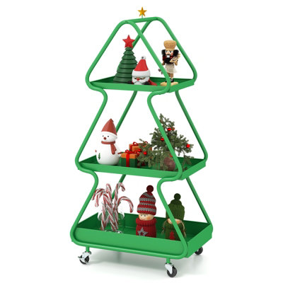 GAINOOM Christmas Tree Storage Cart Green 3-Tier Rolling Xmas Cart w ...