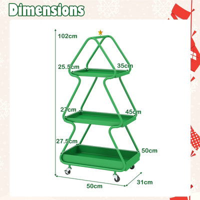 GAINOOM Christmas Tree Storage Cart Green 3-Tier Rolling Xmas Cart w ...