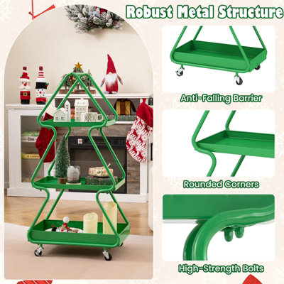GAINOOM Christmas Tree Storage Cart Green 3-Tier Rolling Xmas Cart w ...