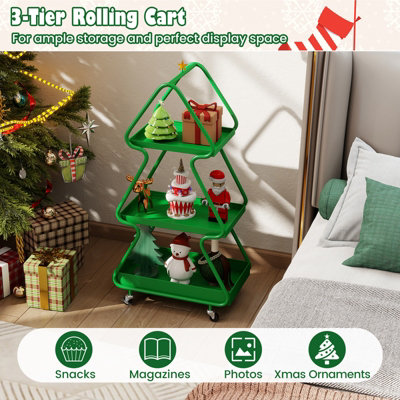 GAINOOM Christmas Tree Storage Cart Green 3-Tier Rolling Xmas Cart w ...