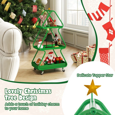 GAINOOM Christmas Tree Storage Cart Green 3-Tier Rolling Xmas Cart w ...