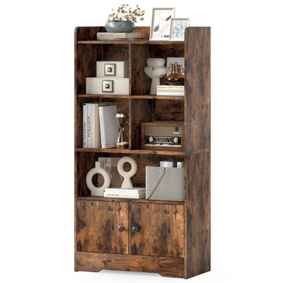 GAINOOM Coffee Bookshelf Freestanding Bookcase with Doors & 2 Storage ...