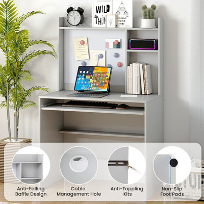 GAINOOM Computer Desk Grey Home Office Desk w/ Magnetic Bulletin Board