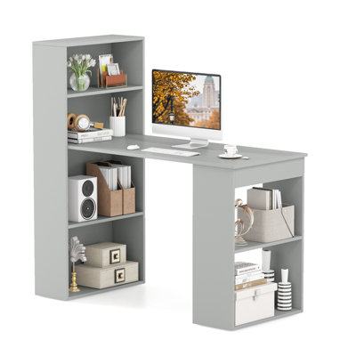 GAINOOM Computer Desk with Bookcase Home Office Workstation w/ 4-Tier ...