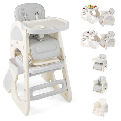 GAINOOM Convertible Baby High Chair Grey Baby Feeding Chair w/ Double ...