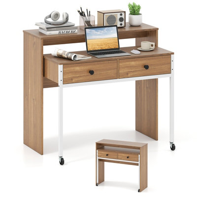GAINOOM Extendable Natural Computer Desk Convertible Home Office Desk w ...
