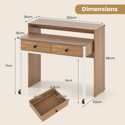 GAINOOM Extendable Natural Computer Desk Convertible Home Office Desk w ...