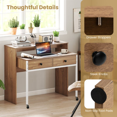 GAINOOM Extendable Natural Computer Desk Convertible Home Office Desk w ...