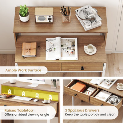 GAINOOM Extendable Natural Computer Desk Convertible Home Office Desk w ...