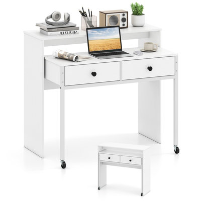 GAINOOM Extendable White Computer Desk Convertible Home Office Desk w ...