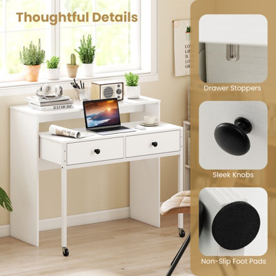 GAINOOM Extendable White Computer Desk Convertible Home Office Desk w ...