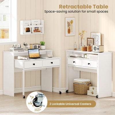 GAINOOM Extendable White Computer Desk Convertible Home Office Desk w ...