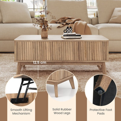 GAINOOM Fluted Lift Top Coffee Table Rectangle Wooden Center Table with ...