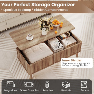 GAINOOM Fluted Lift Top Coffee Table Rectangle Wooden Center Table with ...