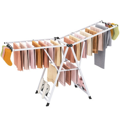 GAINOOM Foldable Metal White Laundry Drying Rack with 20 Drying Rails