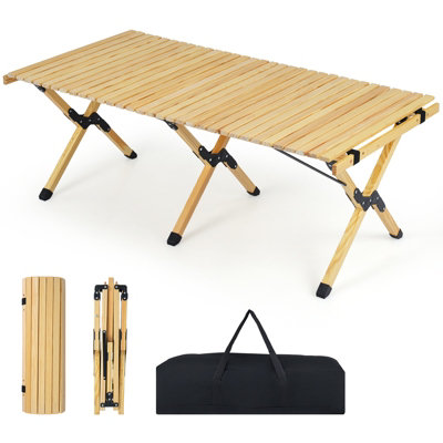GAINOOM Folding Camping Table for 4-6 People Pine Wood Roll-Up Table ...