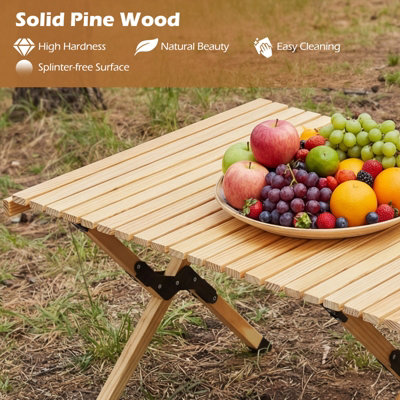 GAINOOM Folding Camping Table for 4-6 People Pine Wood Roll-Up Table ...