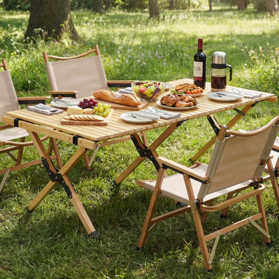 GAINOOM Folding Camping Table for 4-6 People Pine Wood Roll-Up Table ...