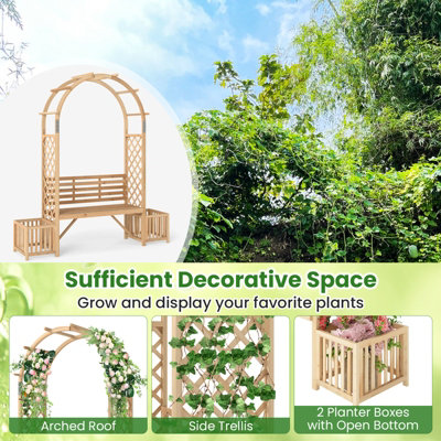 GAINOOM Garden Bench Arbor Arch Wooden for Climbing Plants 2-Person ...