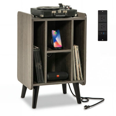 GAINOOM Grey Record Storage Table Record Player Stand Turntable Stand ...