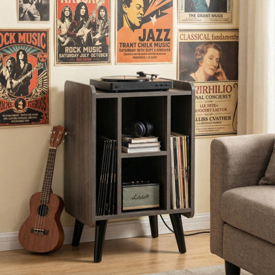 GAINOOM Grey Record Storage Table Record Player Stand Turntable Stand ...