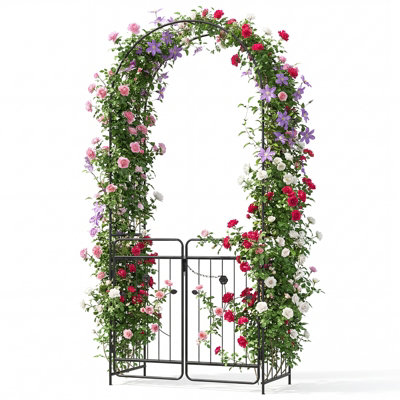 GAINOOM Heavy-duty Metal Garden Arbor Arch Trellis with Lockable Gate ...